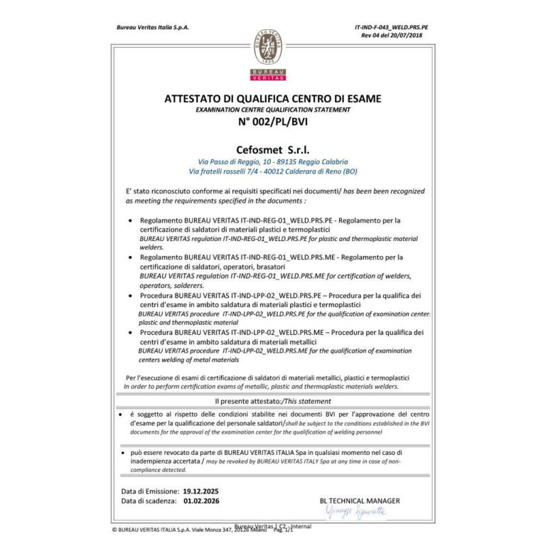 Cefosmet Bologna: centro esame Bureau Veritas qualificato
